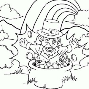 Leprechaun Welcoming The Rainbow And A Pot Of Gold Coloring Page : Kids ...